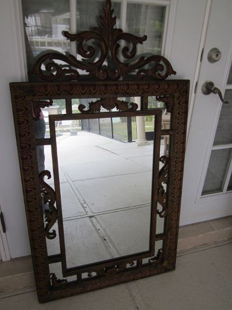 Antique French Decorative Wall Mirror Beveled Metal Frame Shipping is ...