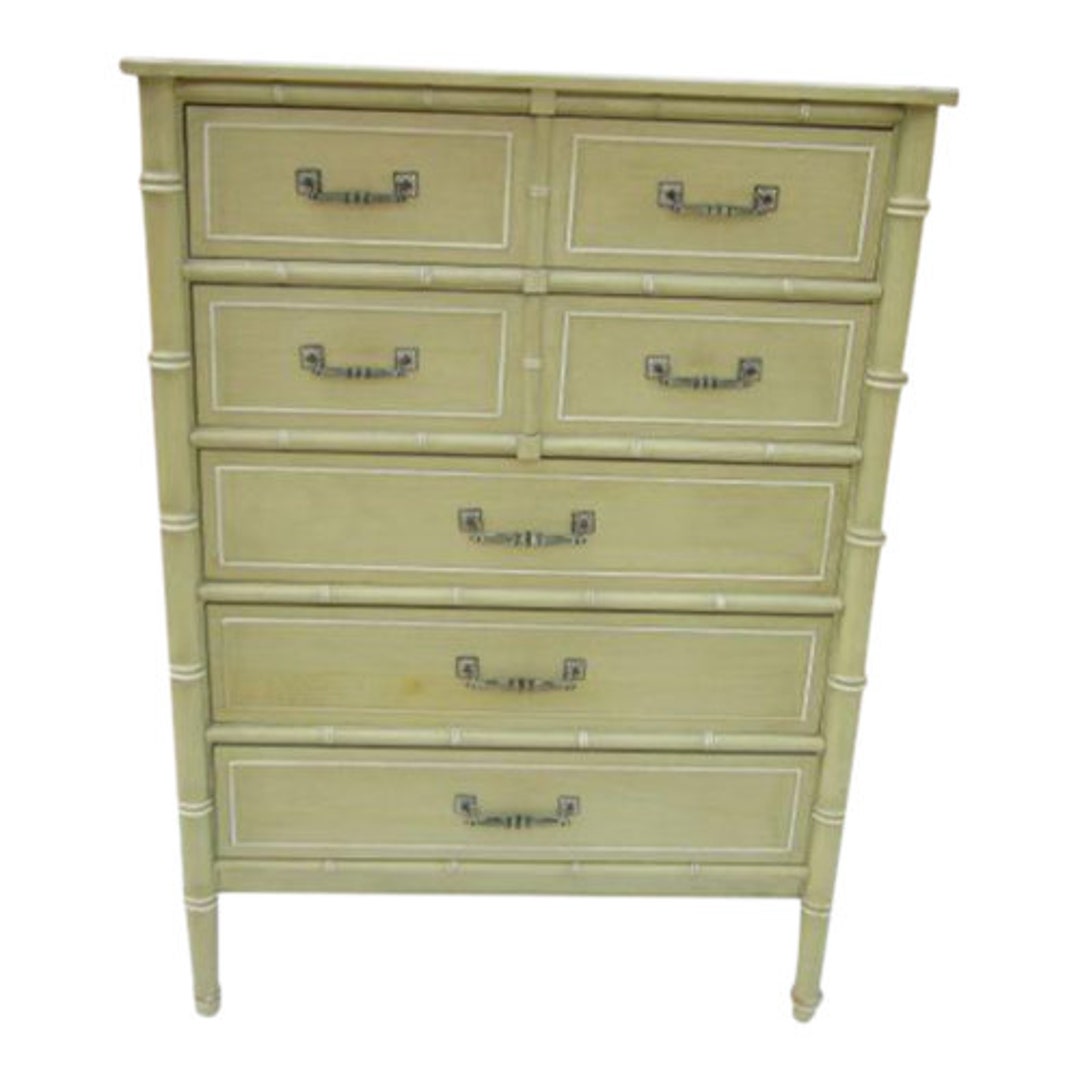 Hollywood Regency Henry Link Bali Hai Chest 5 Drawer Original Sage ...