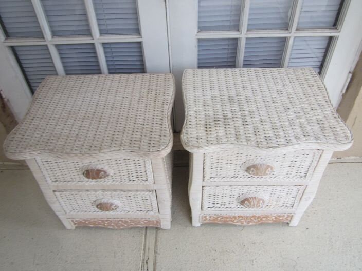 Pier One Wicker Rattan Nightstand Jamaica Collection Two Drawer Set of ...