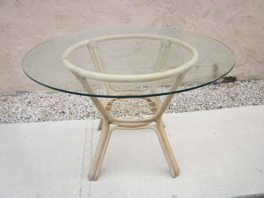 Bamboo Rattan Round Table Base With Glass Top Tropical Style - Etsy