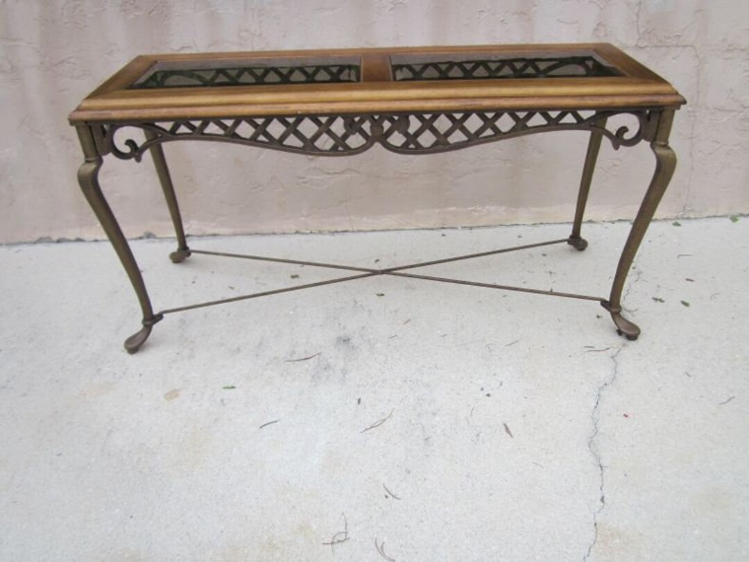 Entry Foyer Table Italian Style Metal Wood Glass Top - Etsy