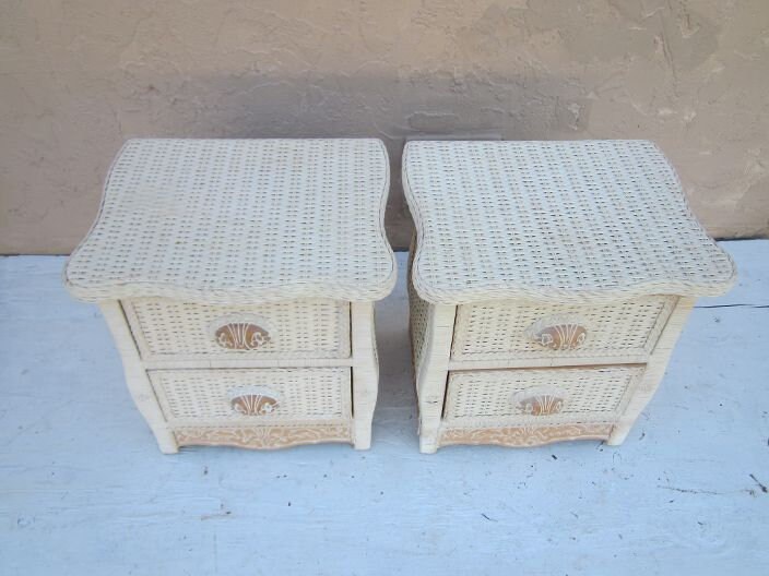 Pier One Wicker Rattan Nightstand Jamaica Collection Two Drawer Set of ...