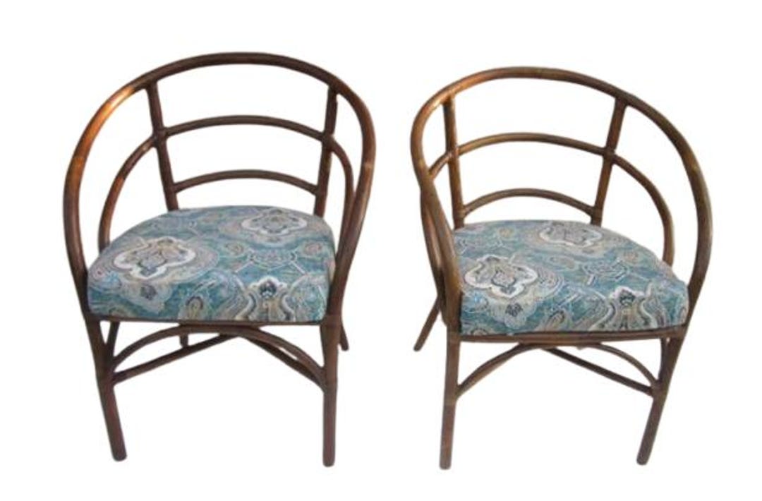 Vintage Bent Bamboo Arm Chair Upholstered Seat Medium Tone Set of Two ...