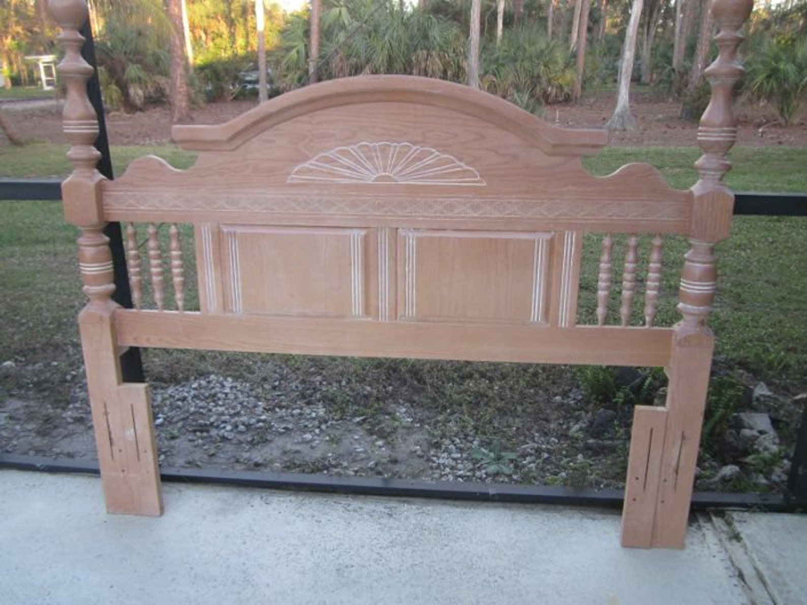 Vintage White Wash Wood Queen Headboard Foot Board Santa Fe Style ...
