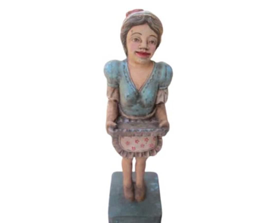 Vintage Waitress Women Maid Butler Statue Tray Server Hand Painted Wood ...
