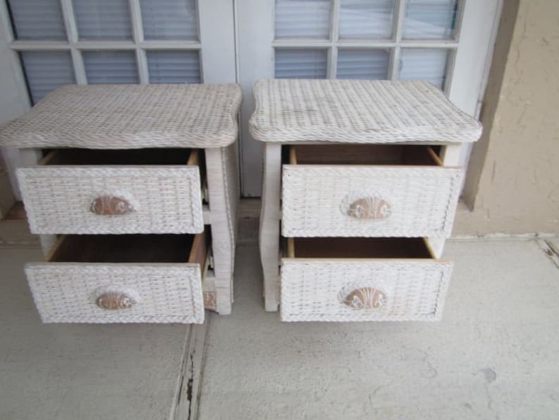 Pier One Wicker Rattan Nightstand Jamaica Collection Two Drawer Set of ...