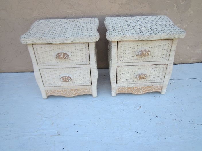 Pier One Wicker Rattan Nightstand Jamaica Collection Two Drawer Set of ...