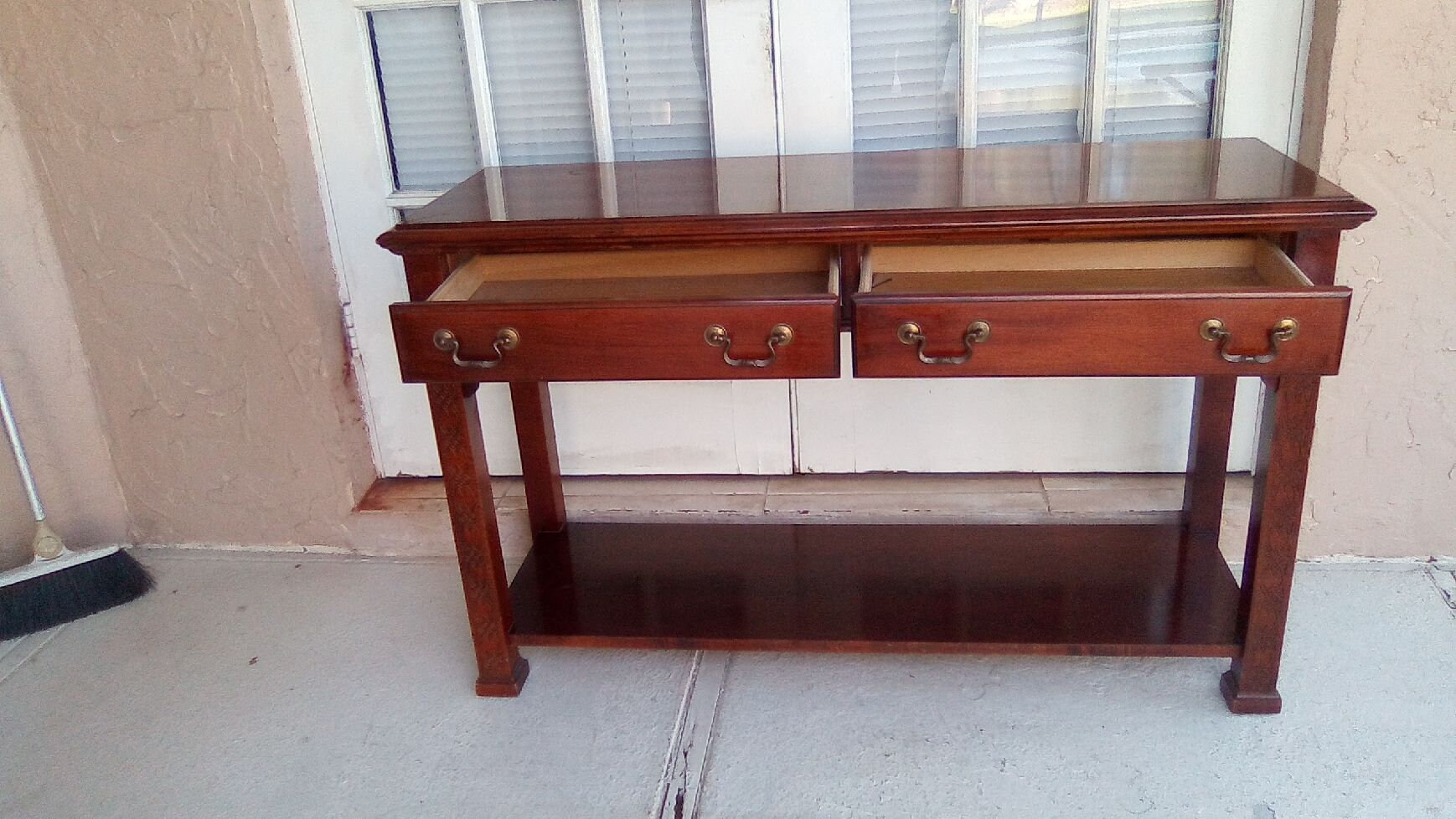 Wood Foyer Entry Table Dark Tone by Broyhill Co Two Drawer Shipping is ...