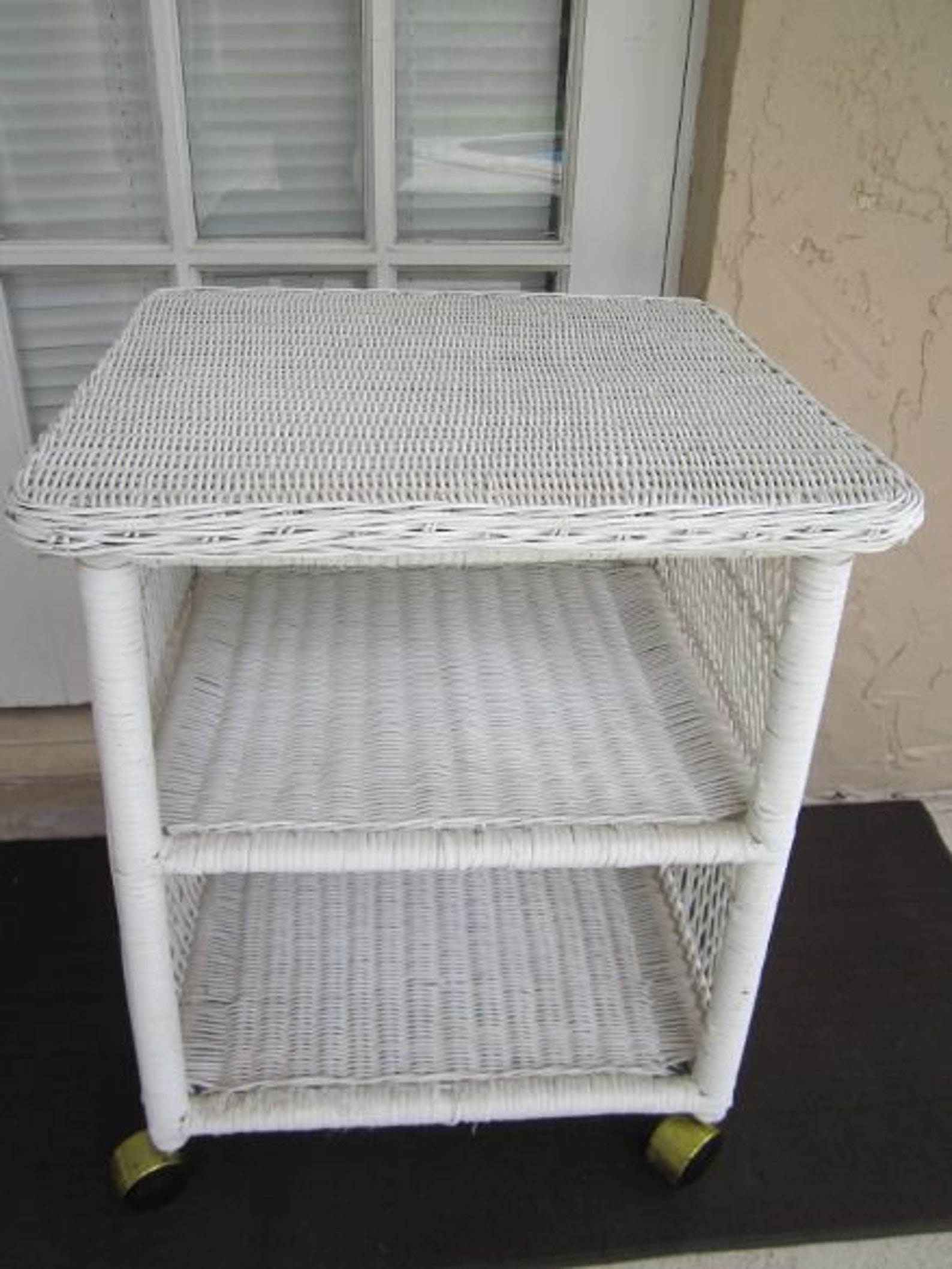 Vintage White Wicker TV Microwave Stand Two Shelves on Wheels - Etsy UK
