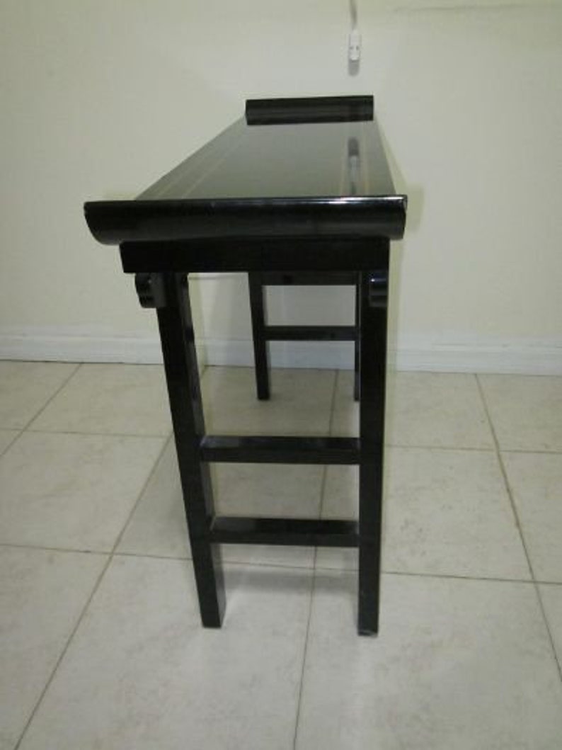 Oriental Entry Foyer Table Black Gold Lacquer Hand Painted Asian Houses ...
