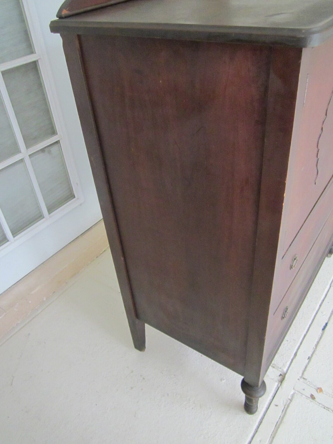 Vintage Tall Boy Chest 5 Drawers 2 Doors on Wheels Dark Wood - Etsy