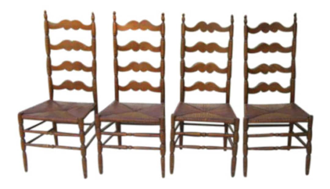 Vintage Ladder Back Wood Chair Straw Seat Tell City Set of 4 - Etsy
