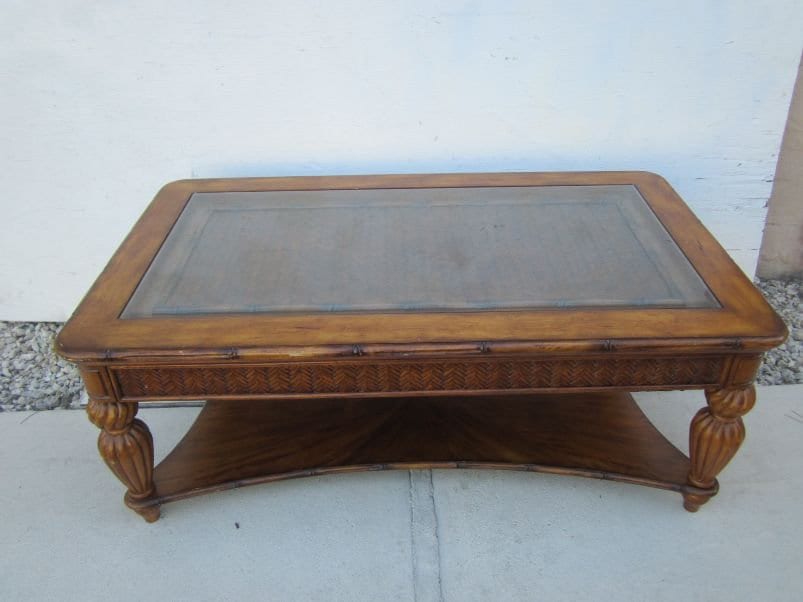 Wood Coffee Table Tommy Bahama Style Dark Wood Glass Top - Etsy