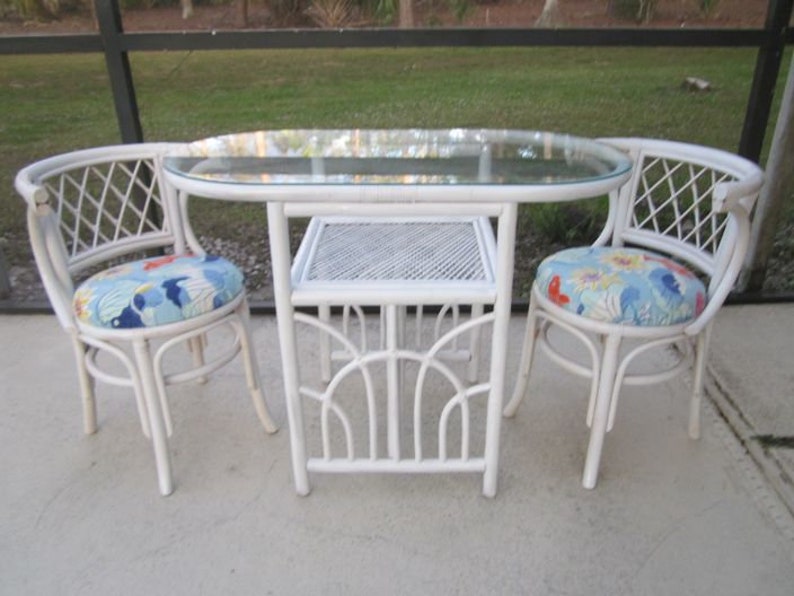 Bamboo Rattan Dinette Set Oval Table Two Chairs Honeymoon Set Curved ...