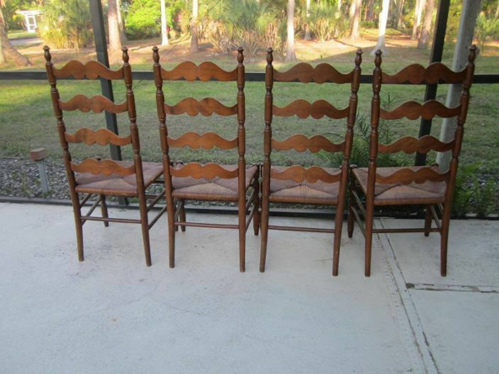 Vintage Ladder Back Wood Chair Straw Seat Tell City Set of 4 - Etsy