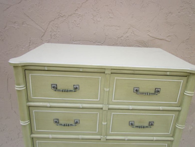 Hollywood Regency Henry Link Bali Hai Chest 5 Drawer Original Sage ...
