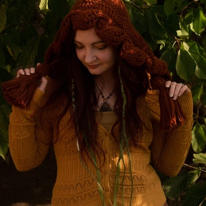 Knitted Pixie Leafy Forest Hood. Elven Cap With Tassels. Medieval ...