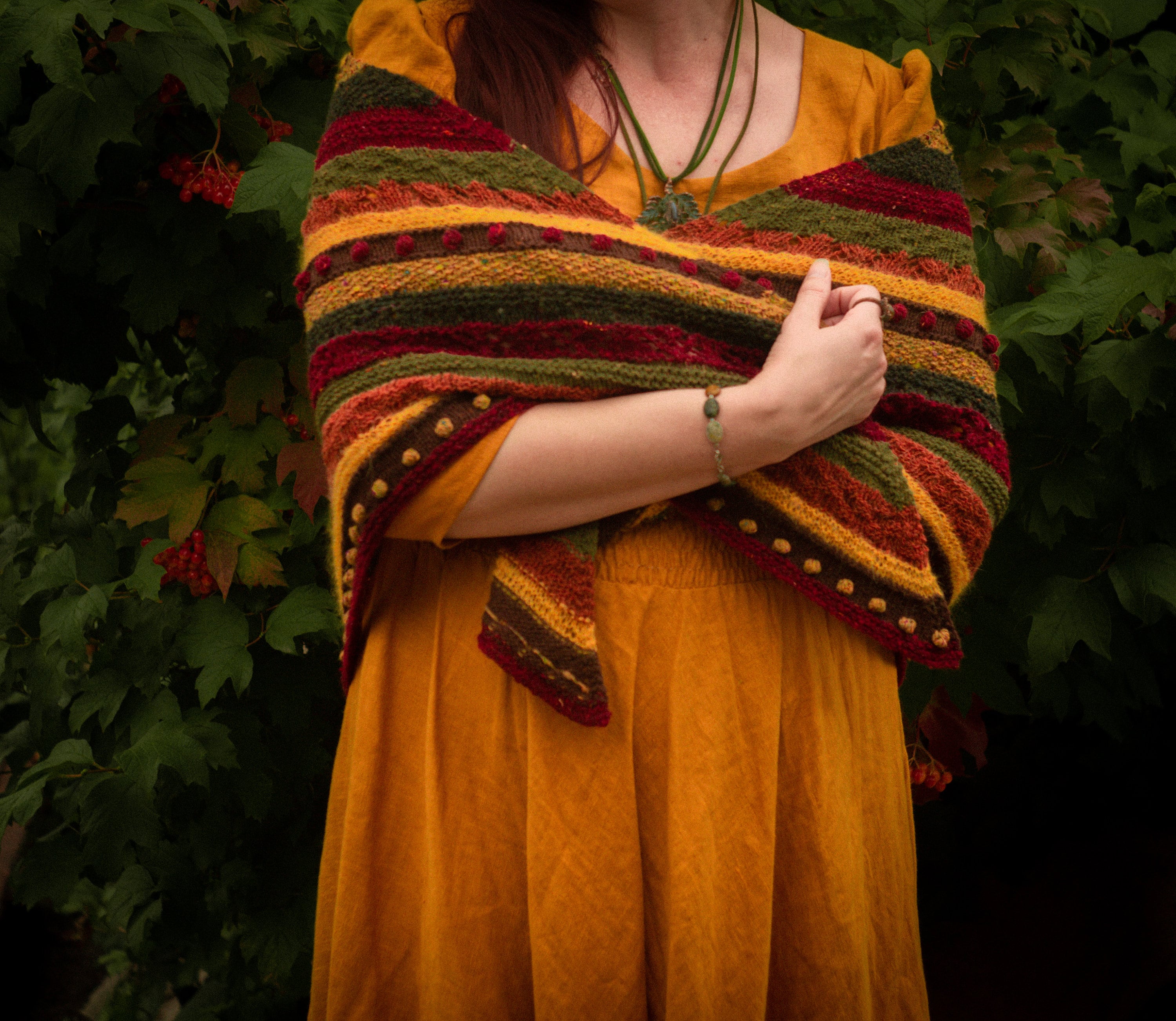 Openwork Fall Colors Triangular Woodland Knitted Shawl. Warm, Delicate ...