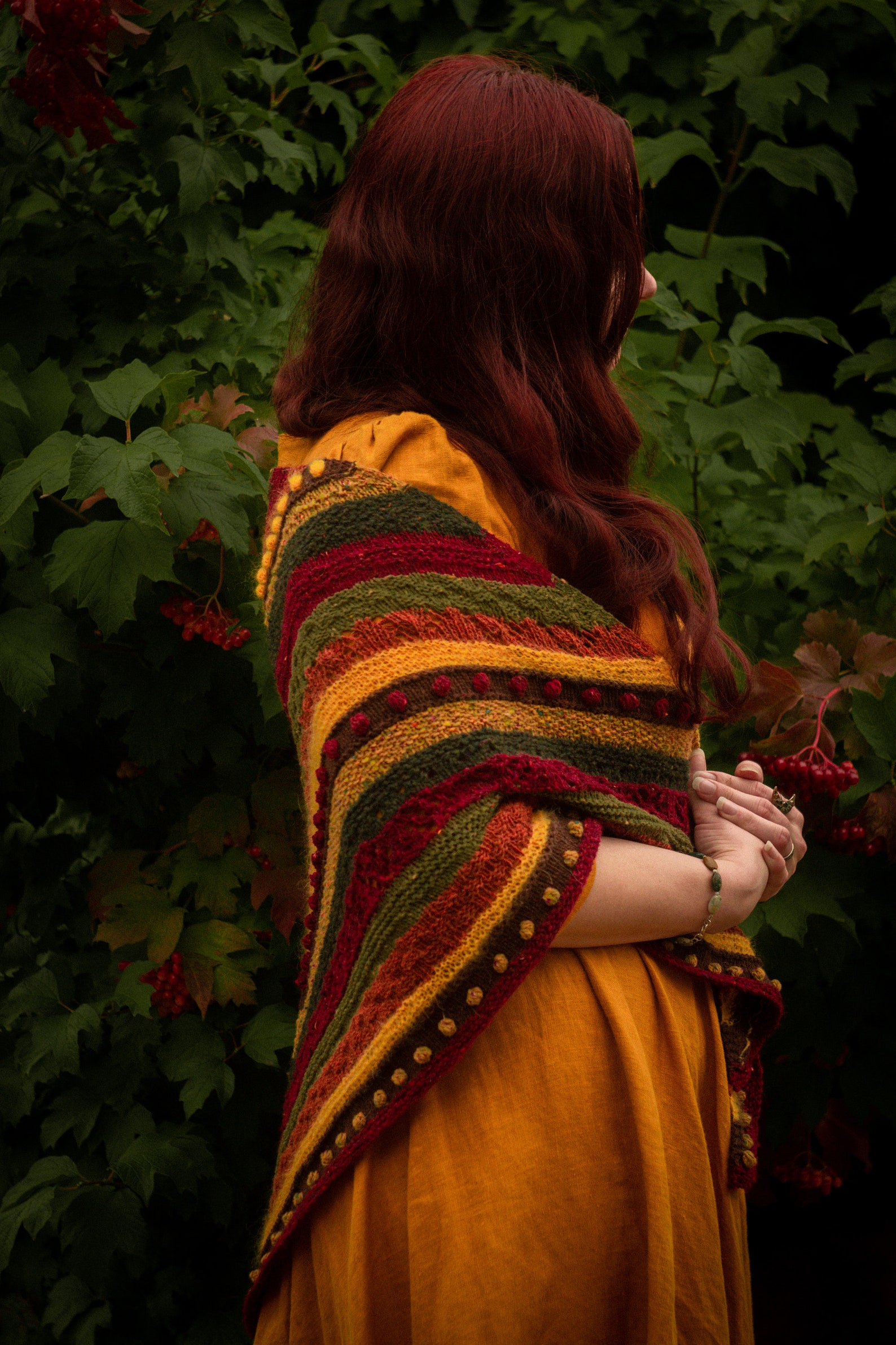 Openwork Fall Colors Triangular Woodland Knitted Shawl. Warm, Delicate ...