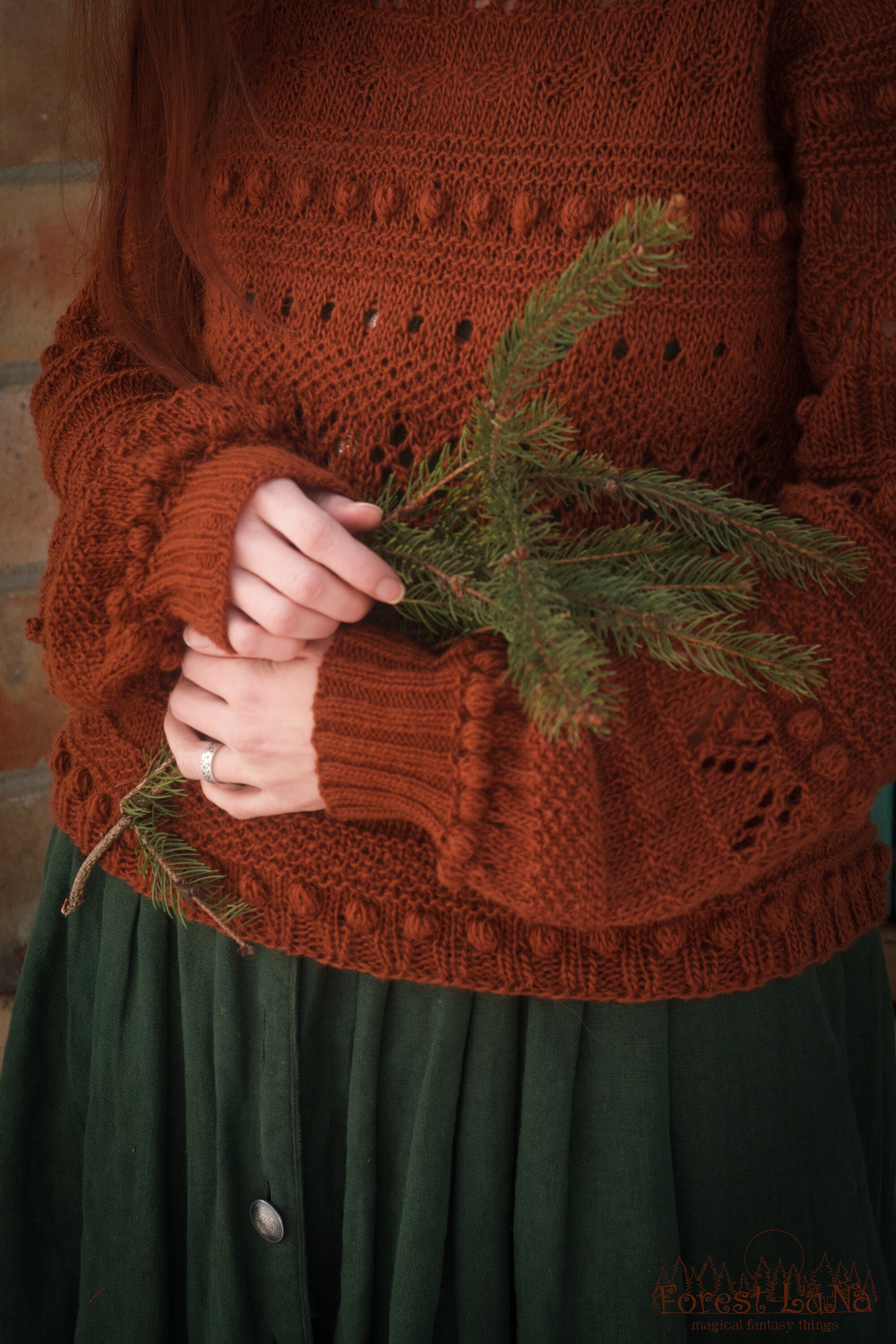 Alpaca Patterned Terracotta Knitted Seamless Sweater With Puff Sleeves ...