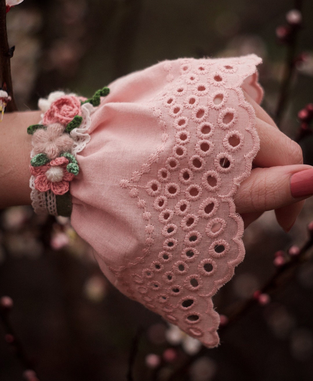 Bohemian Romantic Cuffs With Hand Crochet Flowers and Cotton Lace ...