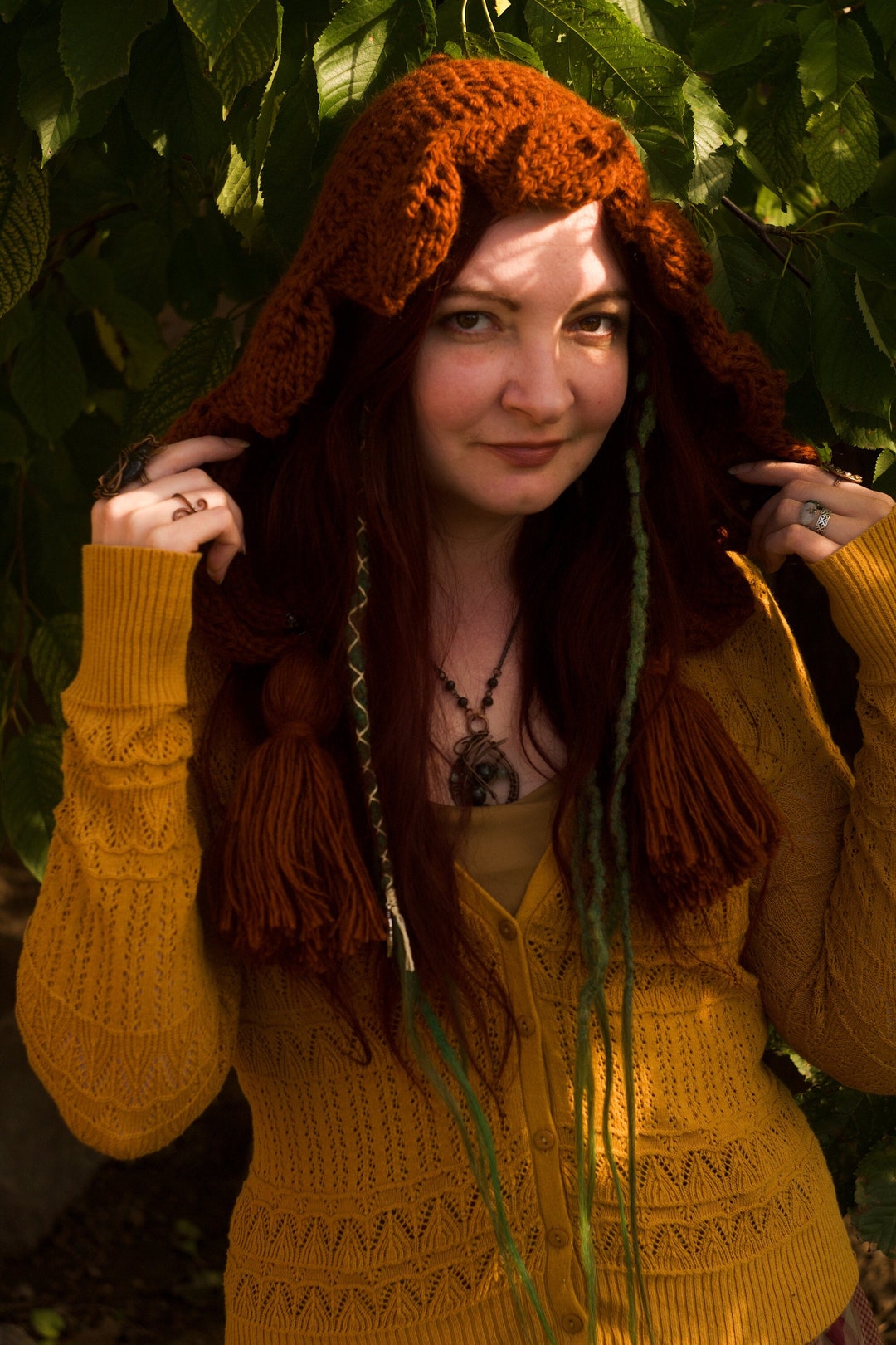 Knitted Pixie Leafy Forest Hood. Elven Cap With Tassels. Hand - Etsy