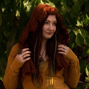 Knitted Pixie Leafy Forest Hood. Elven Cap With Tassels. Medieval ...