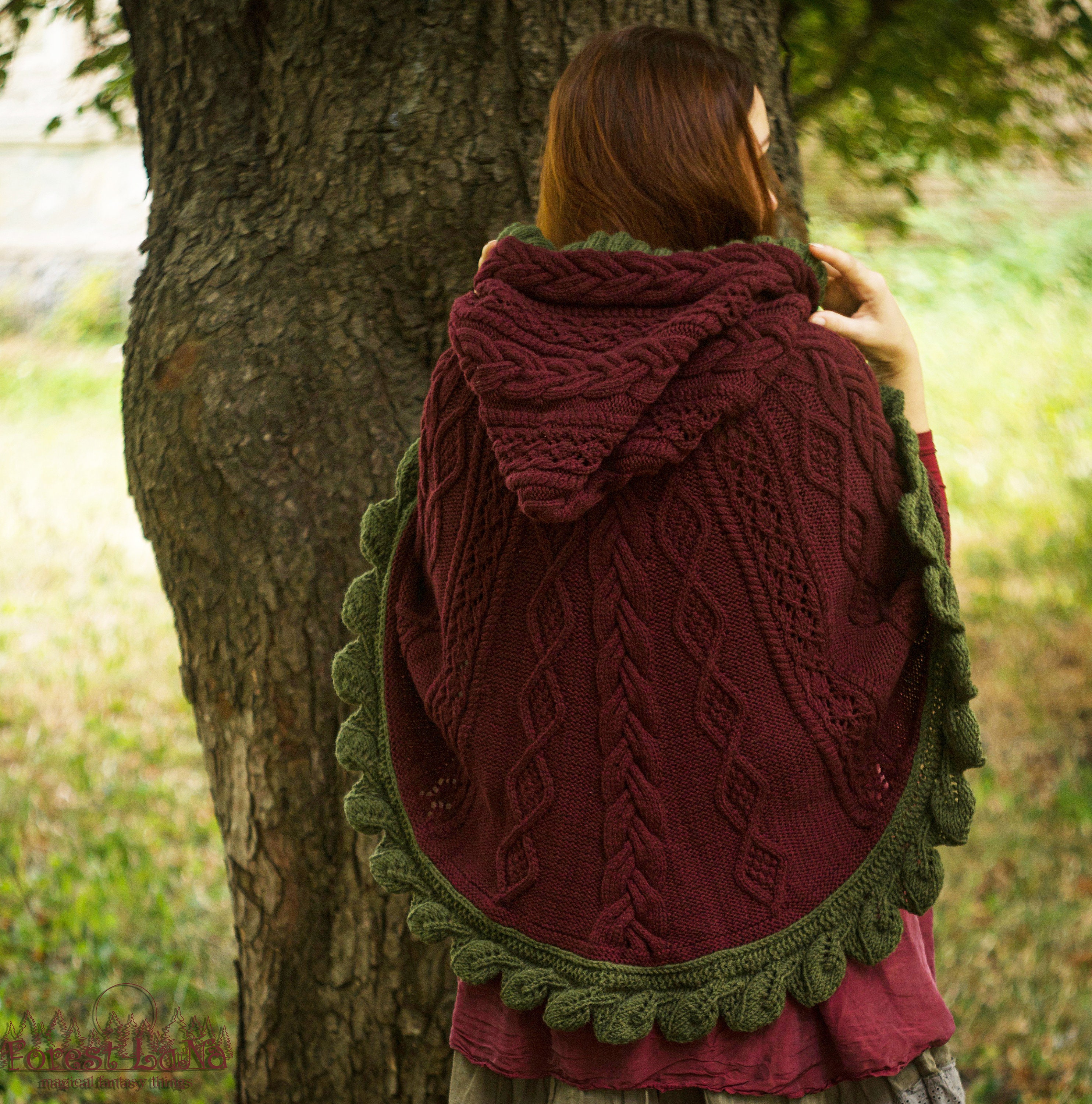 Knitted Medieval Cape. Forest Witch's Cloak. Druid's Large Hooded Cape ...