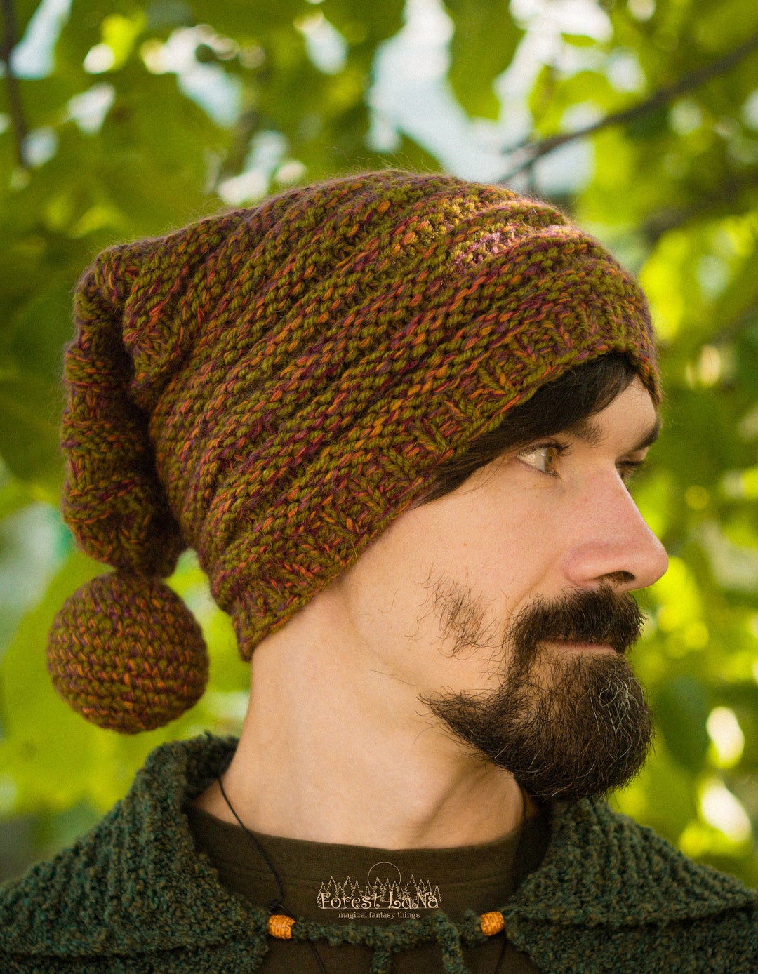 Fantasy Forest Cap. Fae Elf Long Hat With Pompom. Hand Knit Gender Free ...