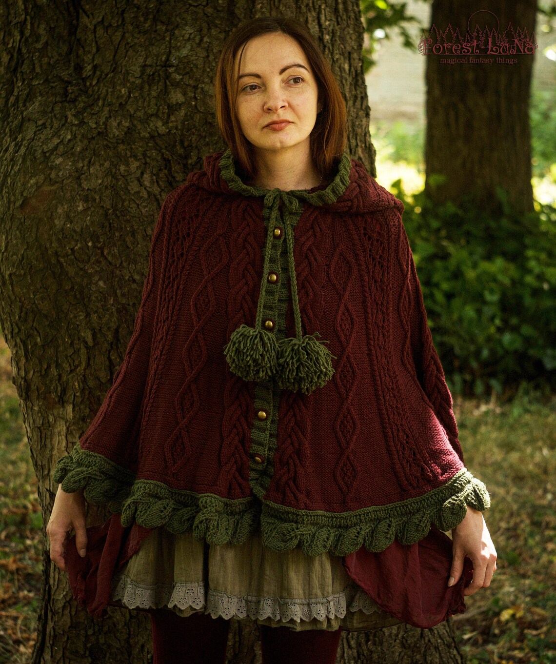 Knitted Medieval Cape. Forest Witch's Cloak. Druid's Large Hooded Cape ...