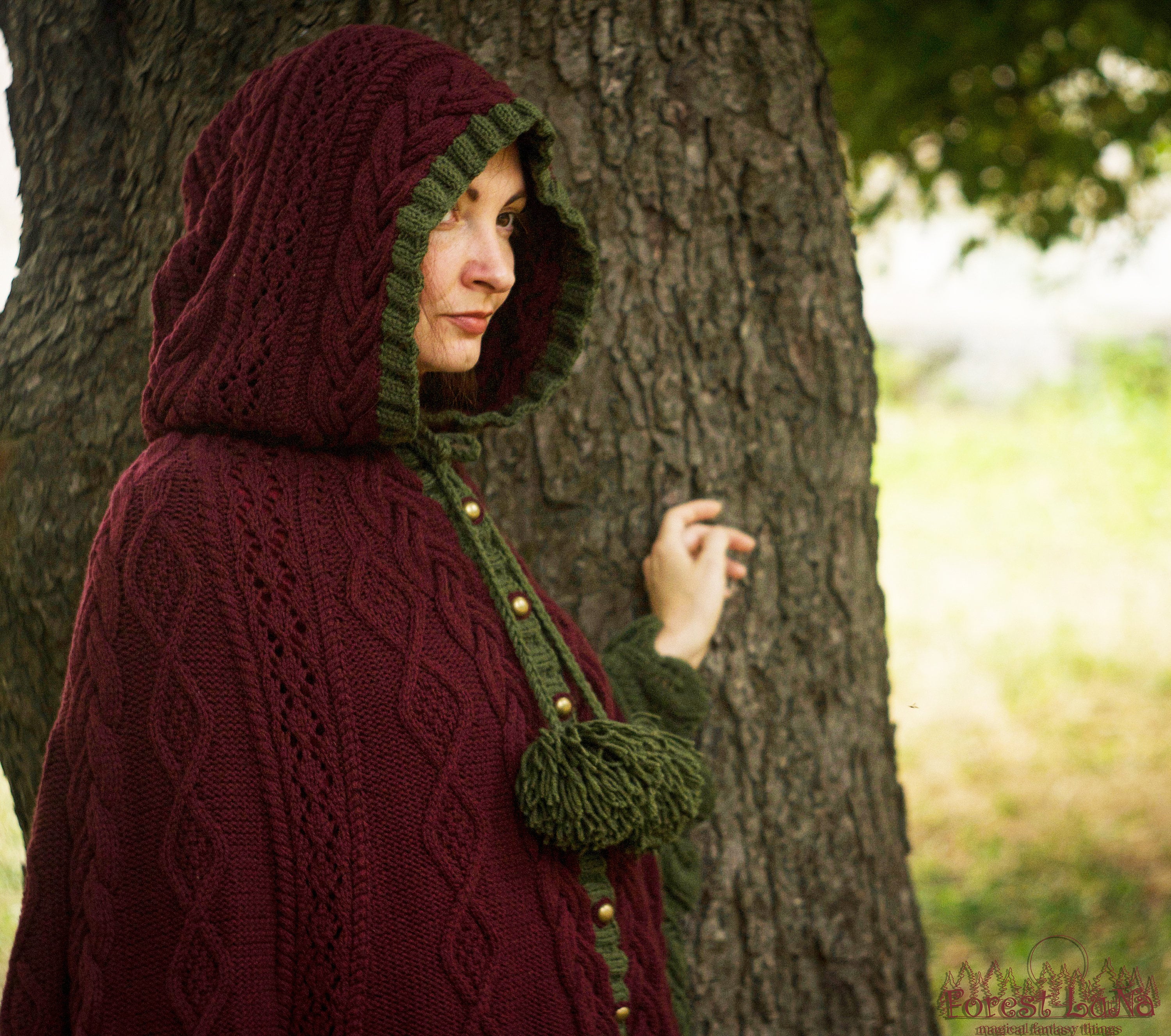Knitted Medieval Cape. Forest Witch's Cloak. Druid's Large Hooded Cape ...