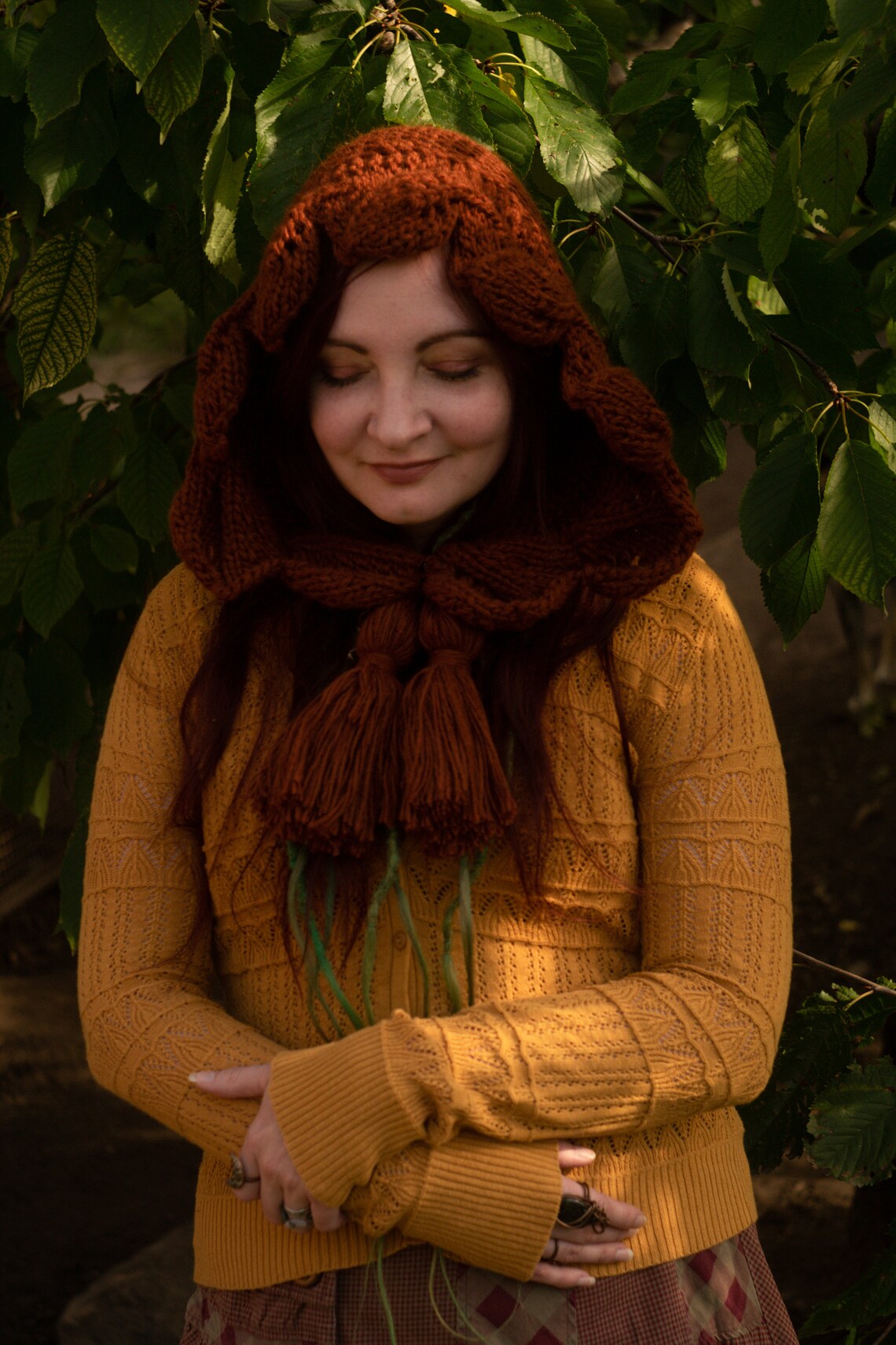 Knitted Pixie Leafy Forest Hood. Elven Cap With Tassels. Hand - Etsy