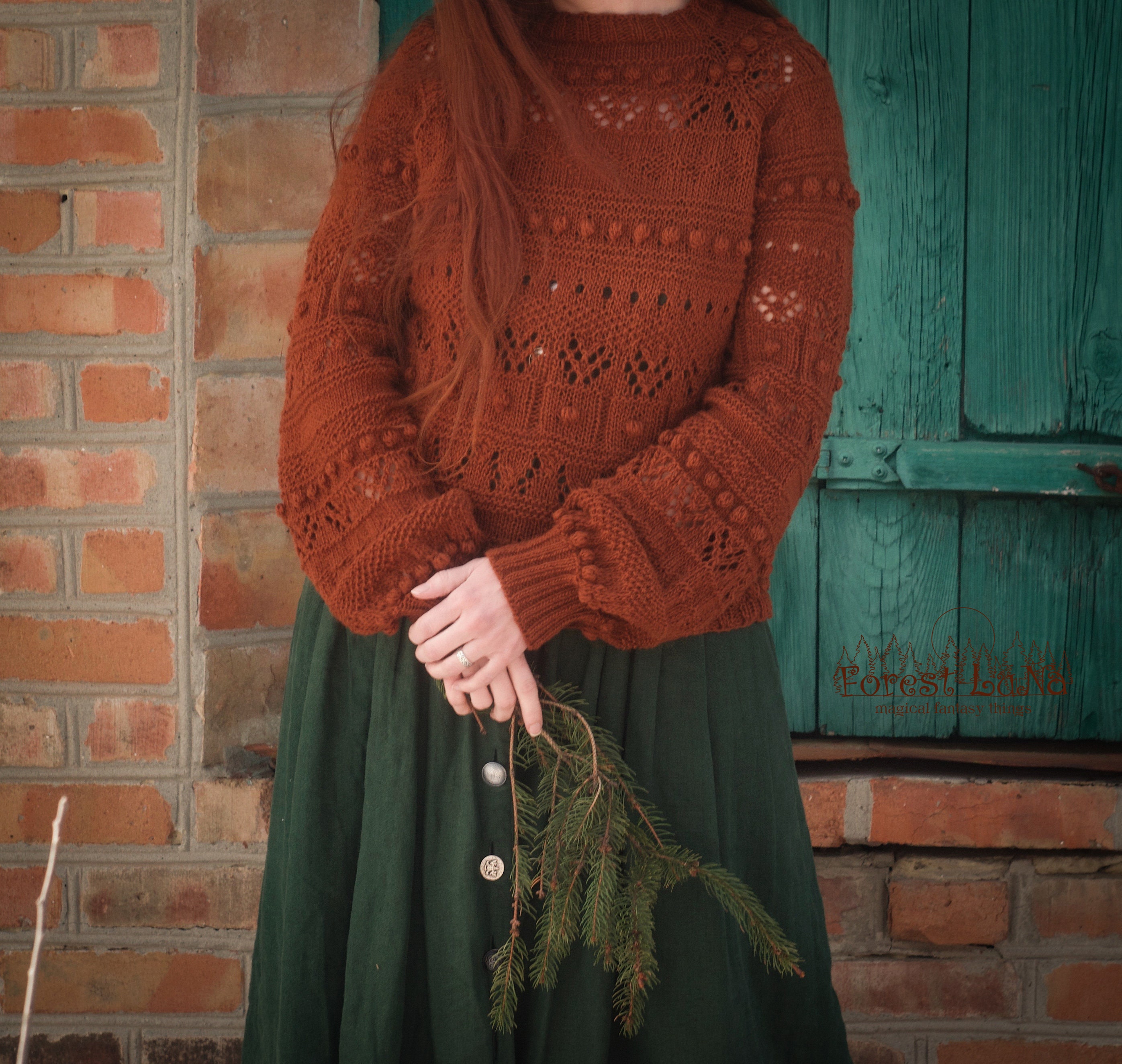 Alpaca Patterned Terracotta Knitted Seamless Sweater With Puff Sleeves ...