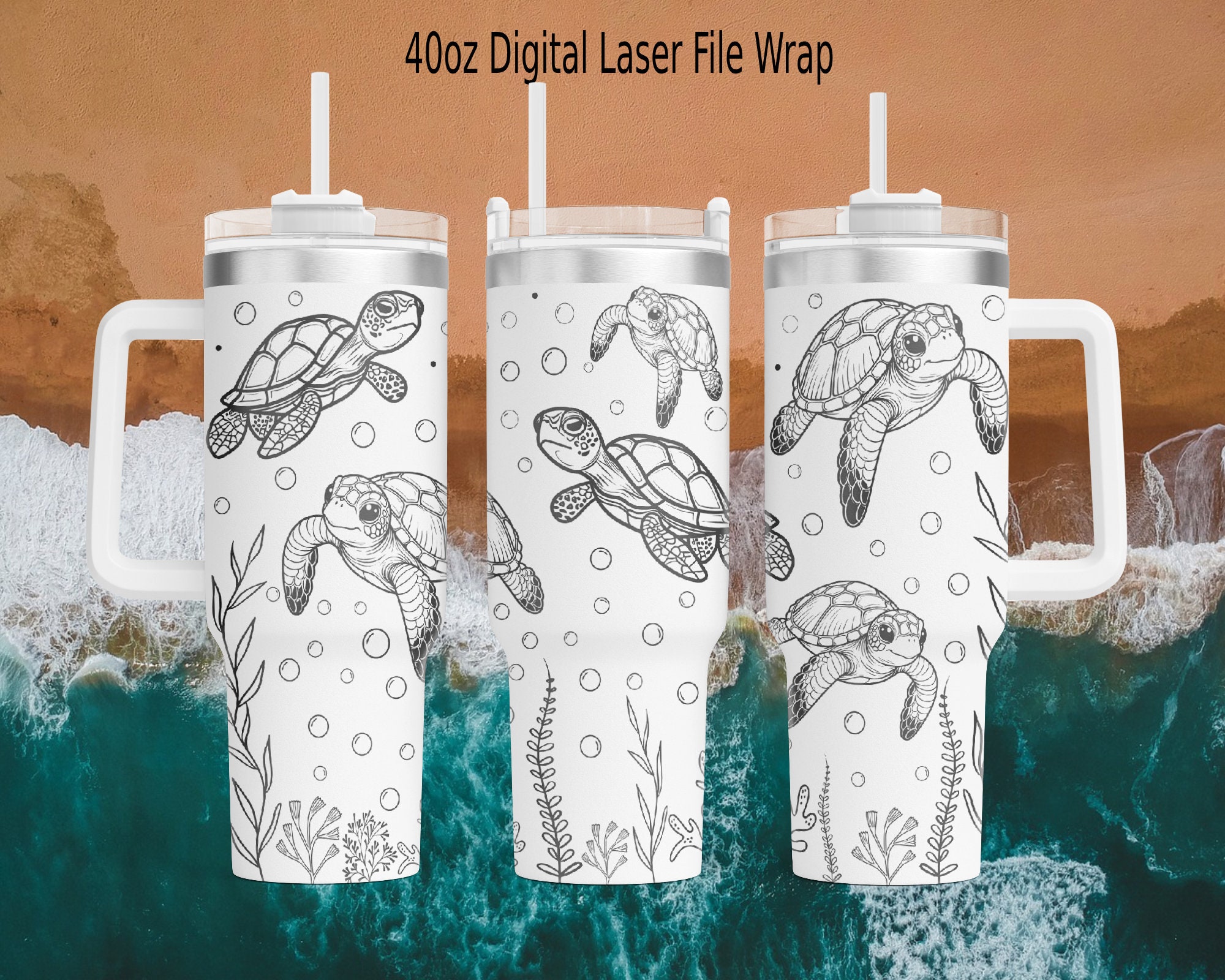 Sea Turtle Laser Engraved Full Wrap Design for 40oz Tumbler, Sea Turtle ...
