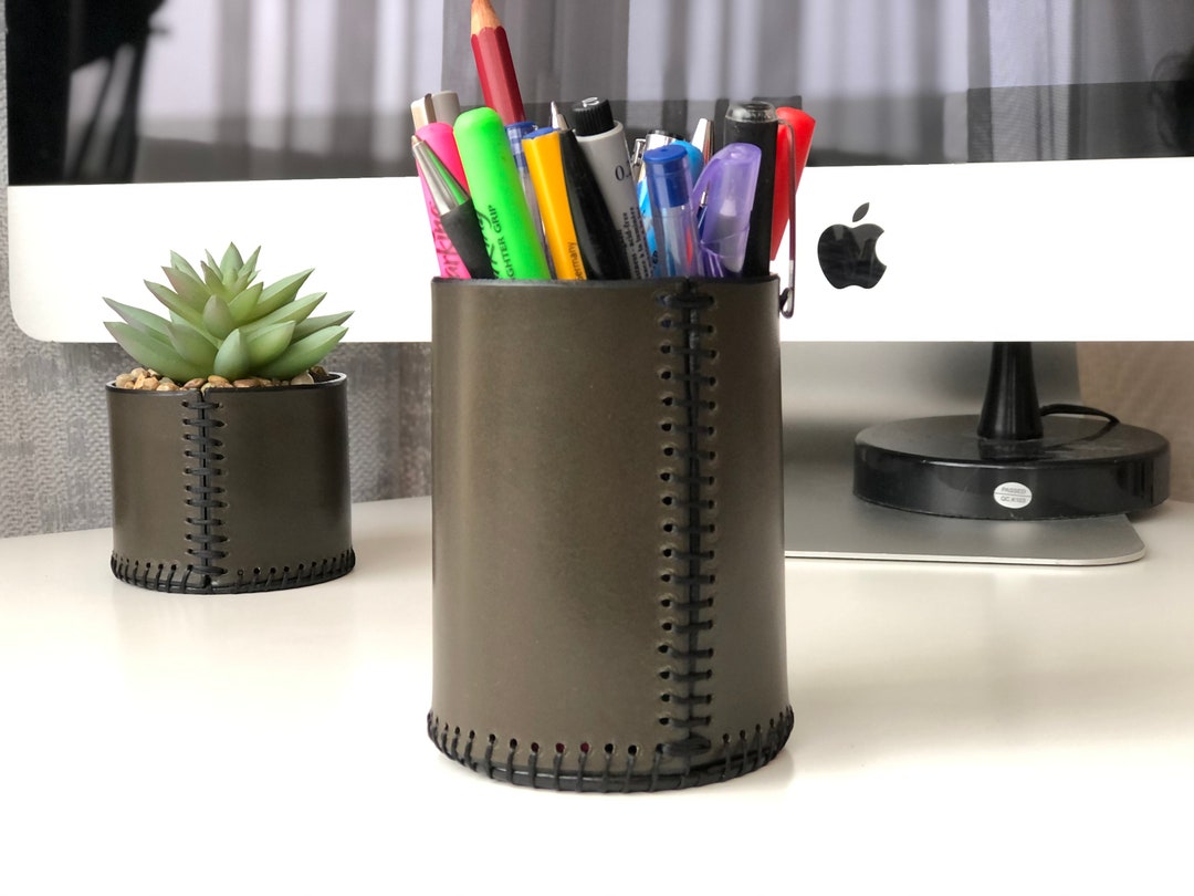 Pen Holder Desk Organizer Desk Accessories Hand Stitched Pencil Cup ...