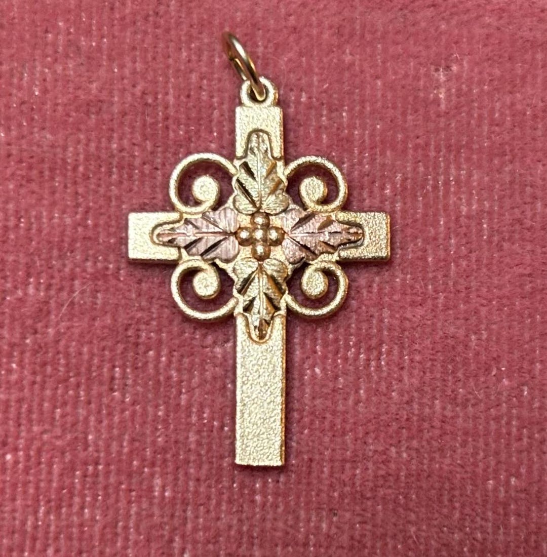 Estate Solid 10k Gold Cross With Grape Leaf Design Tri Color Gold 1 ...