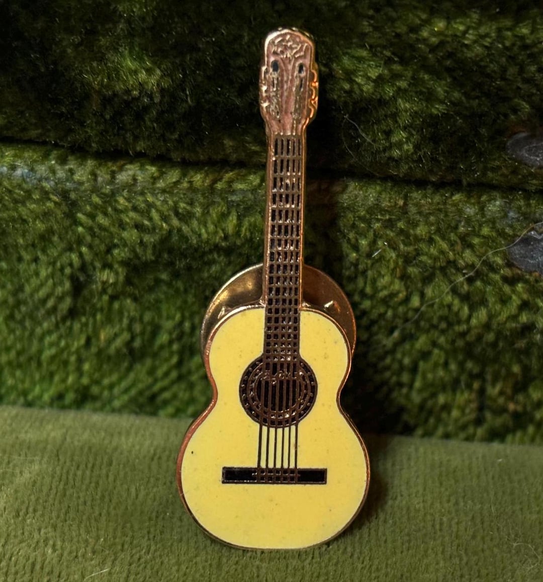 Vintage Enamel Guitar Pin Yellow Black and Gold Signed Paul CS Lapel ...