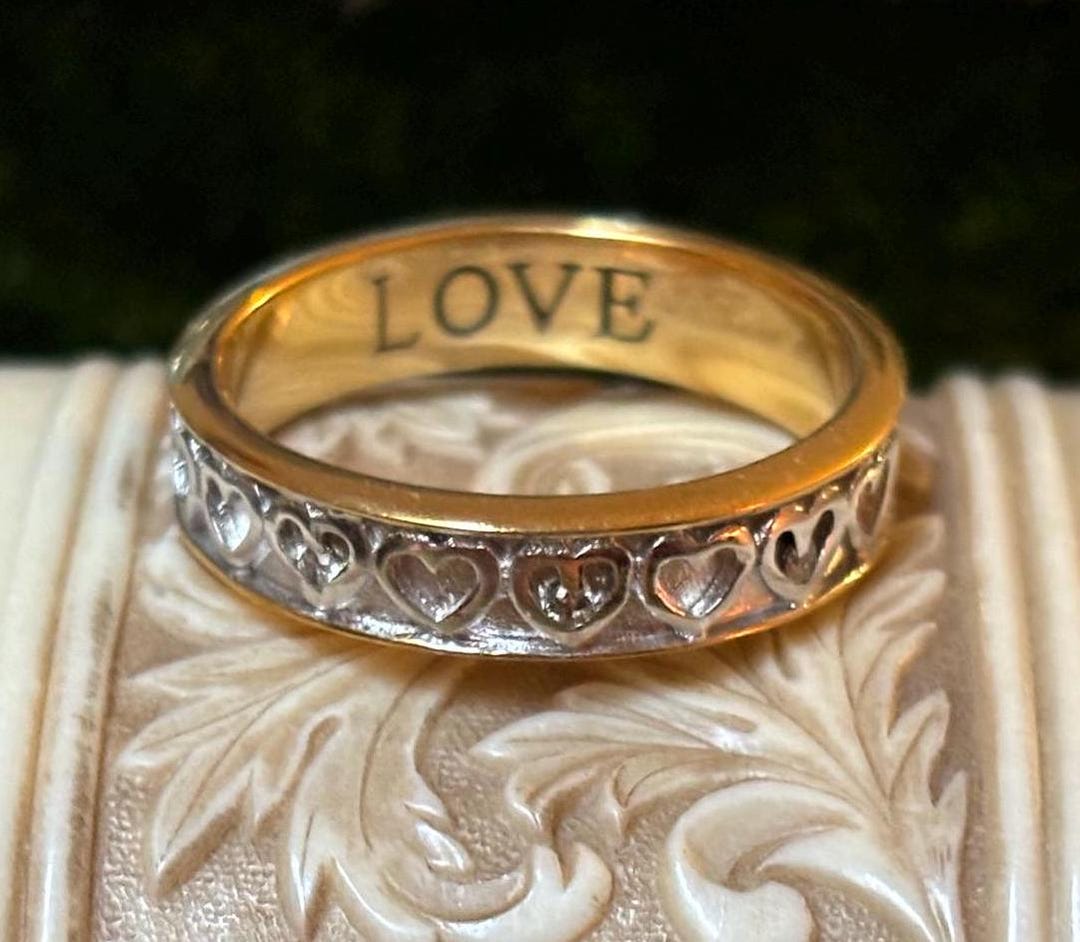 Estate 925 Sterling Silver and Gold Genuine Diamond Trio Heart Eternity ...