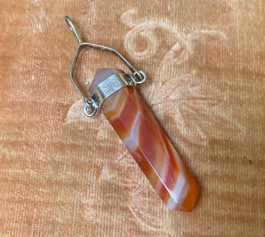 Sterling Silver Banded Agate Pendant 925 Brazil Carnelian Double Point ...