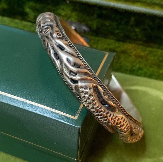 Antique Chinese Silver Dragon Rattle Bangle Bracelet … - Gem