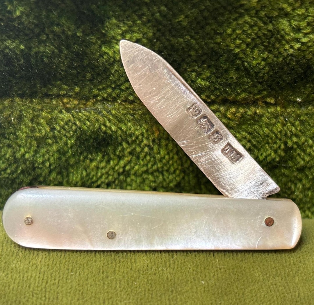 Antique Sterling Silver and Mother of Pearl Pocket Knife With English ...