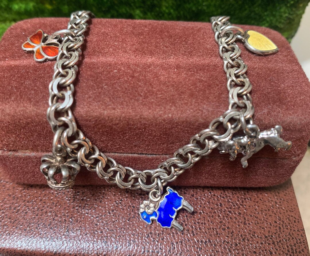 Vintage Volmer Bahner Denmark Sterling Silver and Enamel Charm Bracelet ...