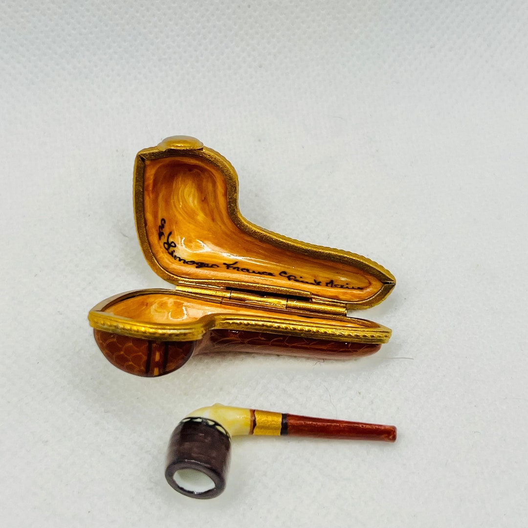 RARE Old Fashioned PIPE W/ Case ~ Limoges Trinket Box ~ Peint Main ...