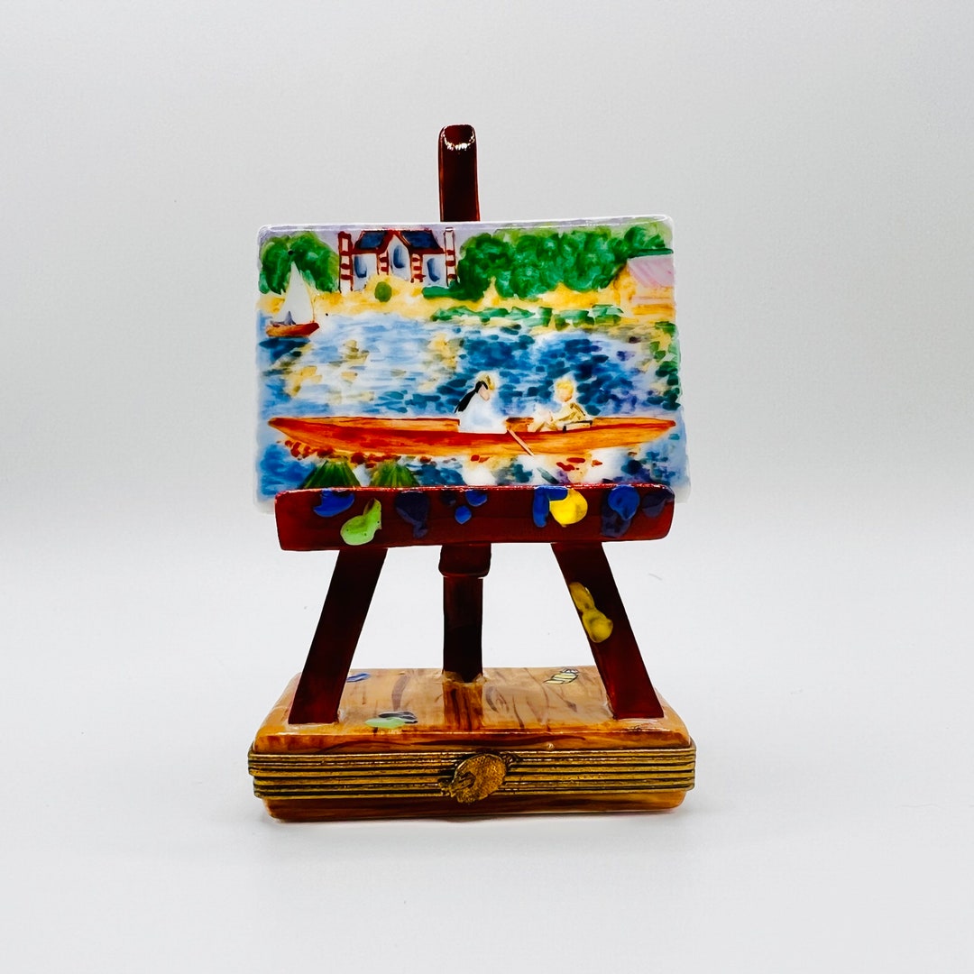 Renoir BOATING on the SEINE Easel ~ Limoges Trinket Box ~ Pierre Arquie ...