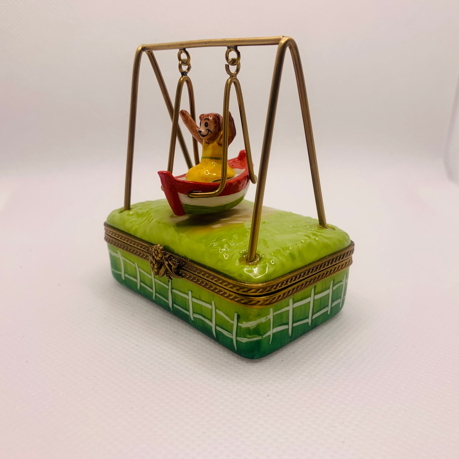 Rare TEDDY BEAR Girl on Swing Limoges Trinket Box Parry | Etsy