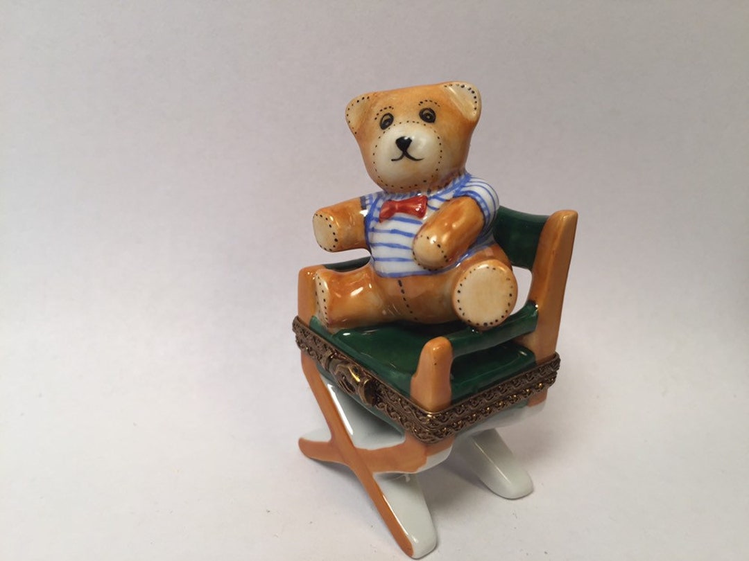 TEDDY BEAR in Director's Chair ~ Limoges Trinket Box~ Peint Main ...