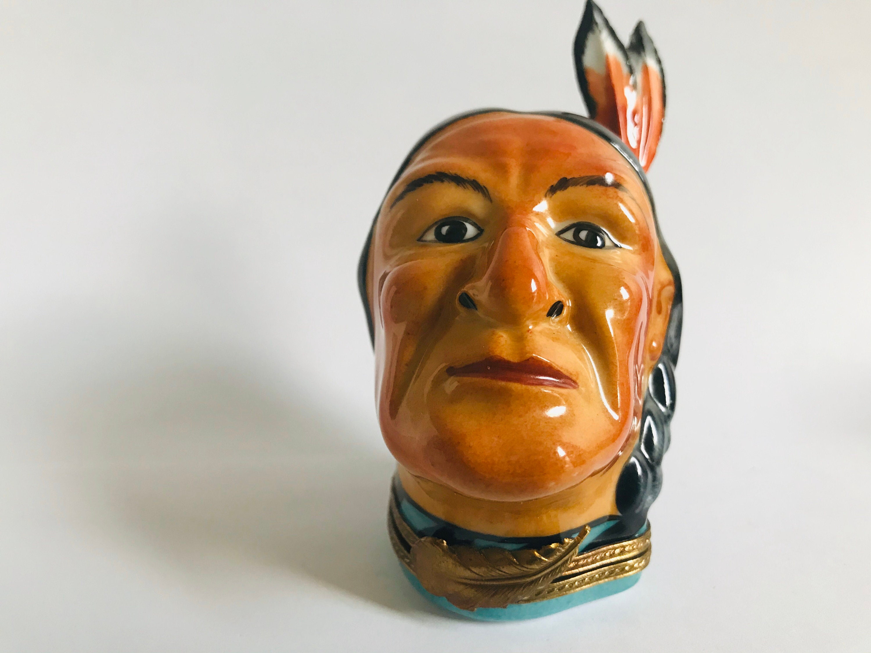 Ultra-rare NATIVE CHIEF Warrior Face W/ FEATHERS Limoges - Etsy