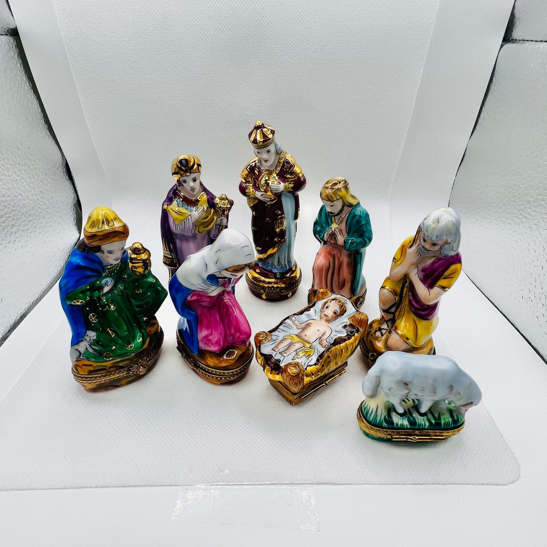 Gorgeous, Best NATIVITY Christmas Scene Ever ~ 7 Pieces LIMOGES Trinket ...