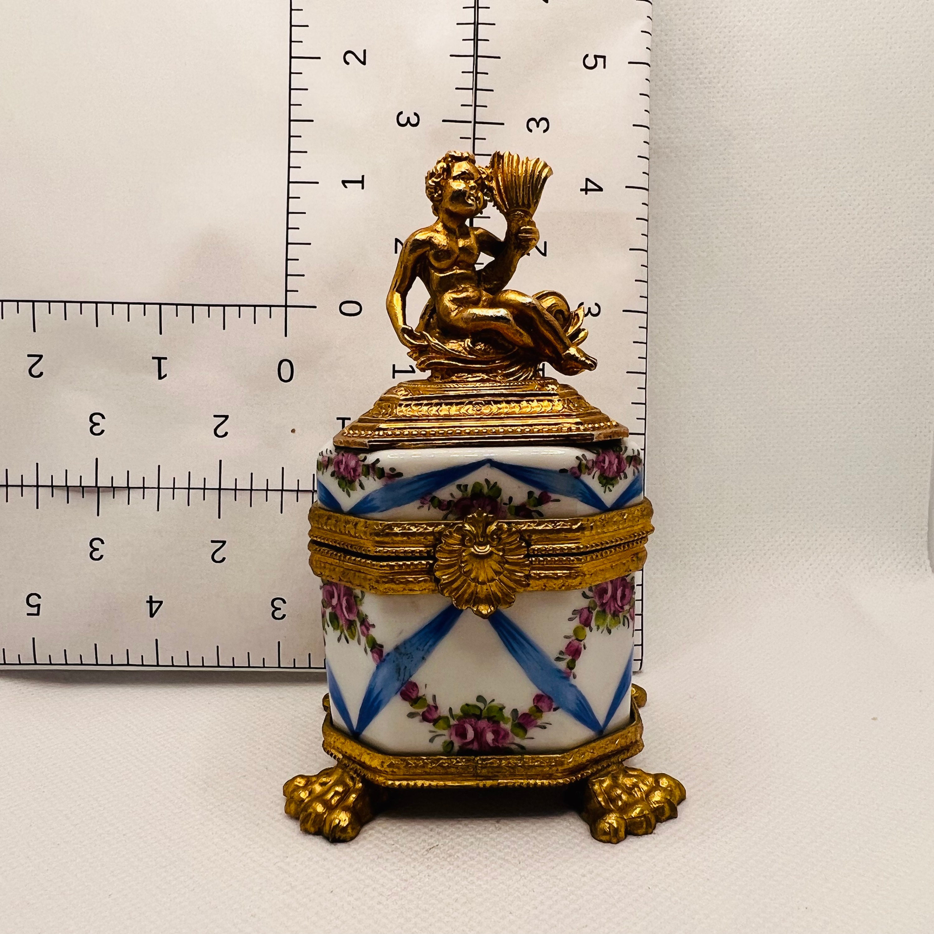 Stunning ANTIQUE Limoges INKWELL With Cherub on Dolphin Limoges Trinket ...