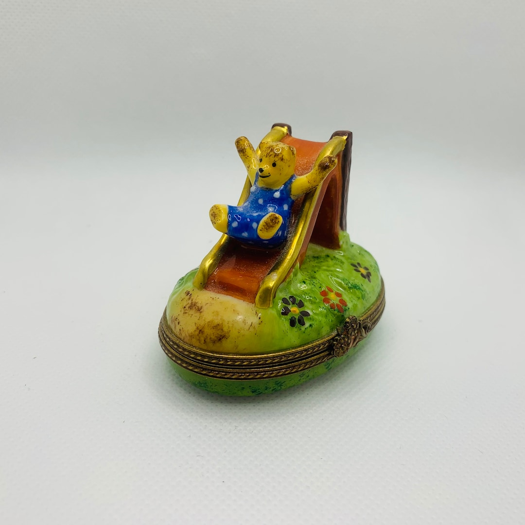 Teddy Bear on Slide PARRY VIELLE Limoges Trinket Box Parry Vielle PV ...